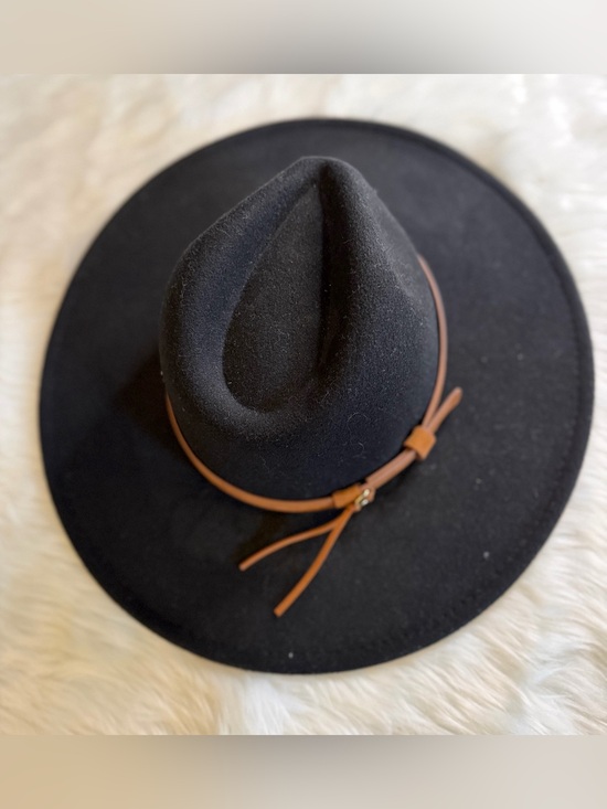 Accessories | Black Wide Brim Felt Fedora With Brown Leather Band ...